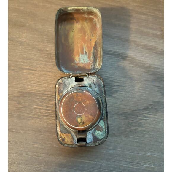 Antique | Other | Antique Brass And Leather Travel Ink Well Glass Ink ...